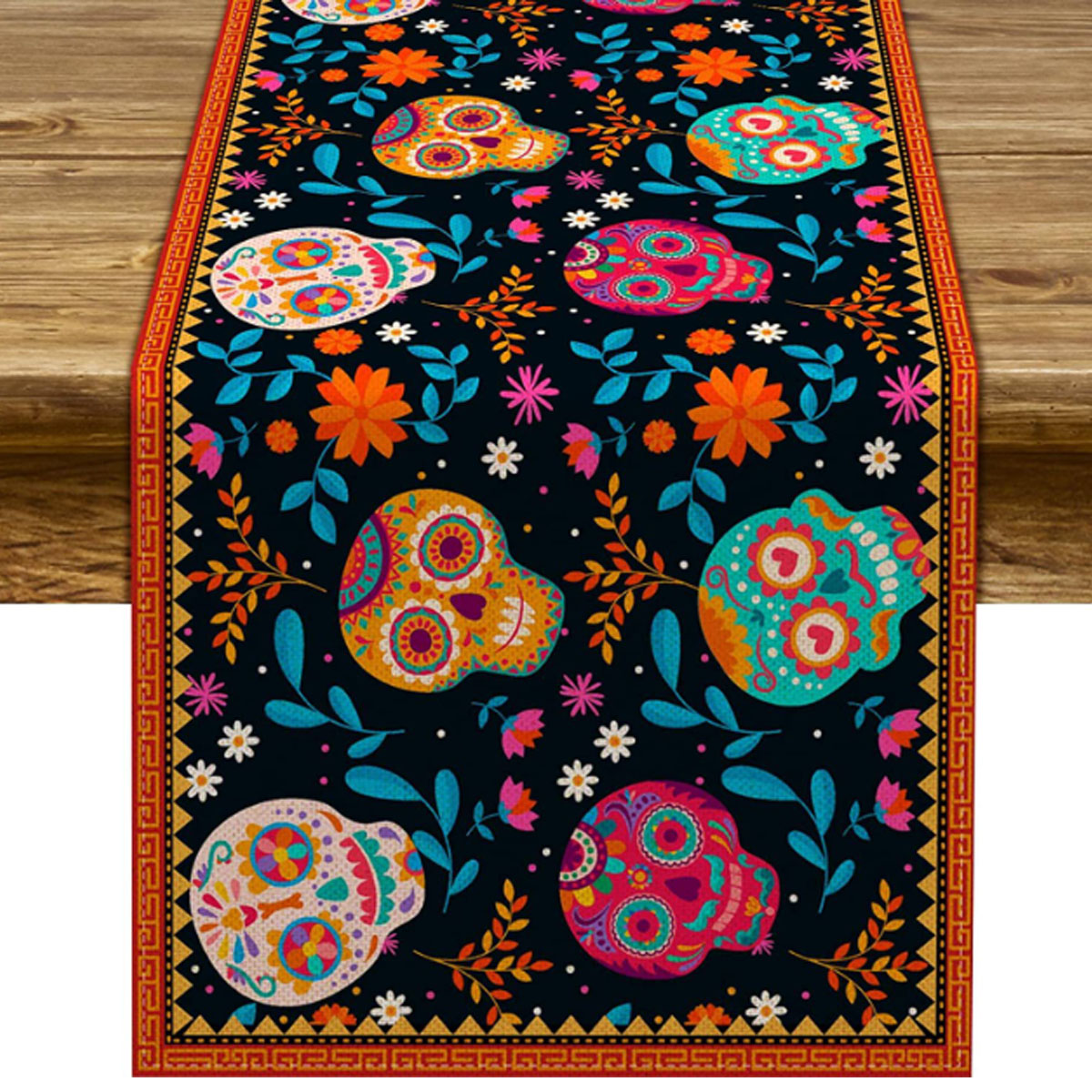 Traditional Mexican Texture Path Table Runner, Rectangular Linen ...