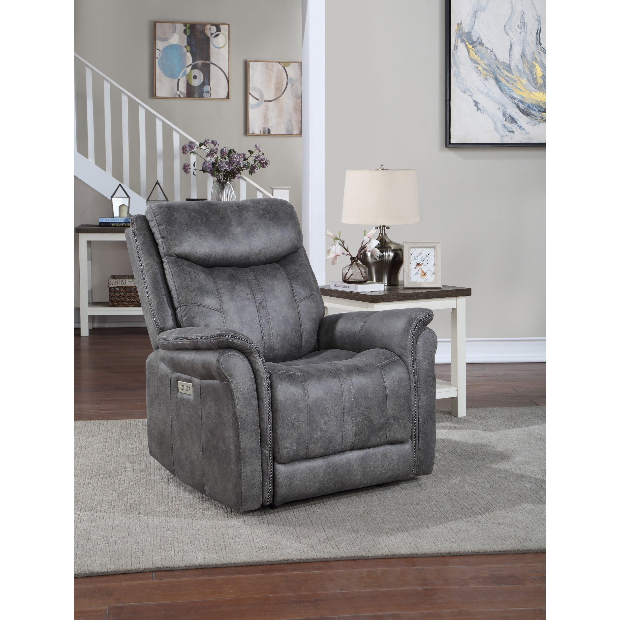 Traditional-Modern Power Reclining Collection - Cool Gray Microsuede ...