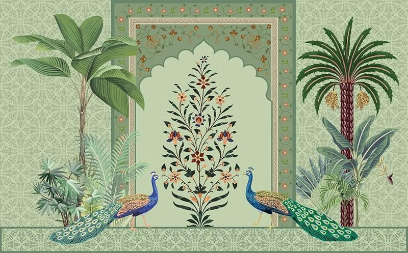 Traditional Mughal Wall Mural Backdrop Mughal Garden Arch with Flower ...
