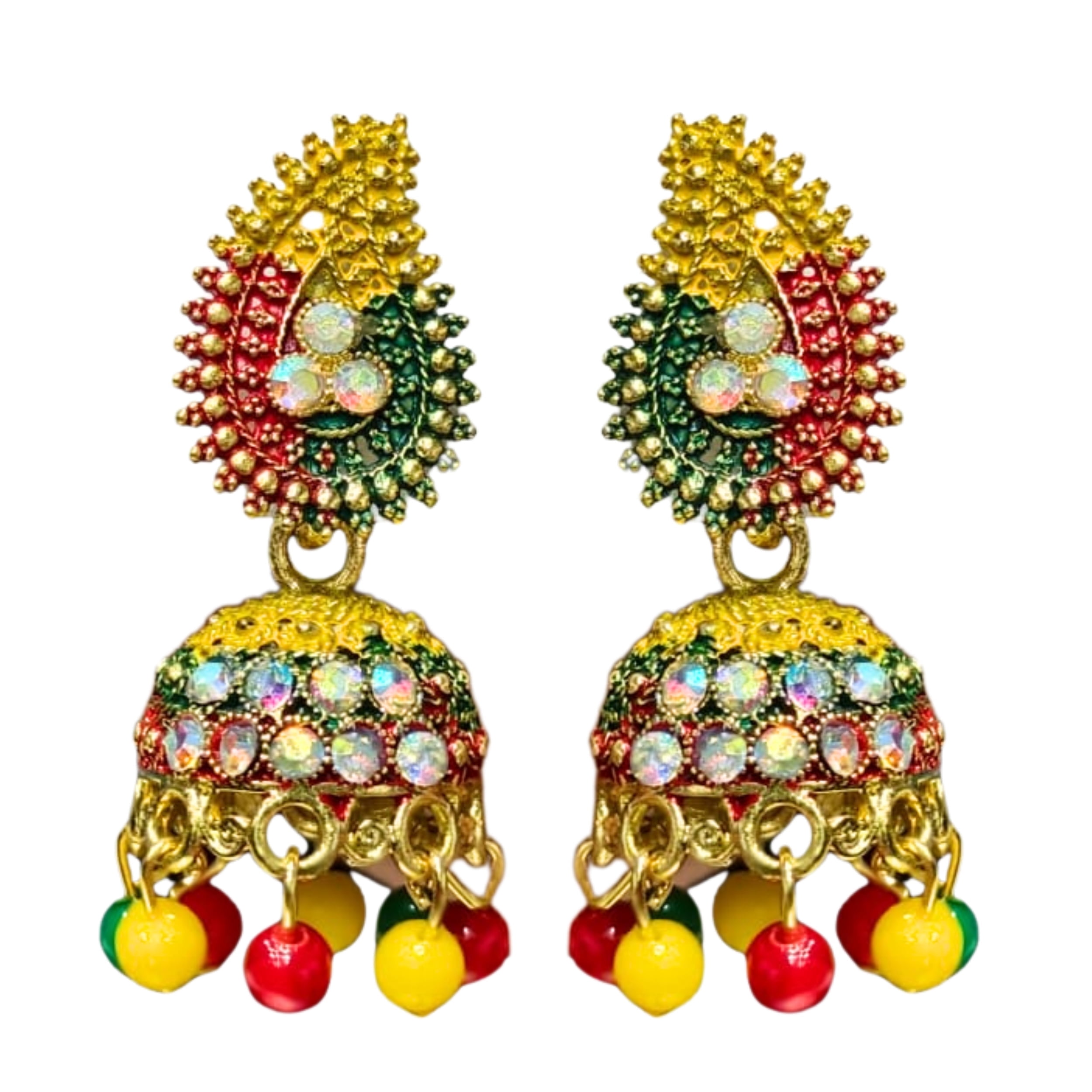 Traditional Multicolor Jhumka Dangle Earrings with Dome Design and ...