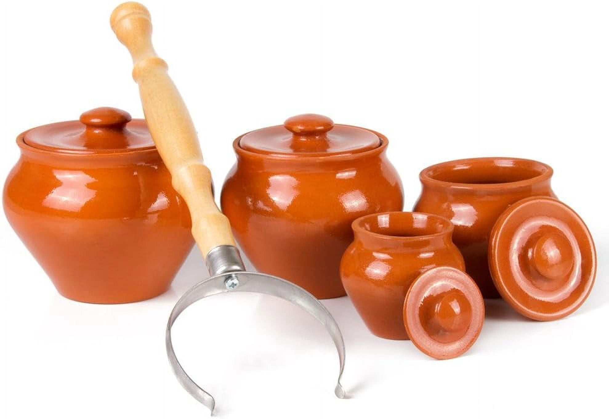 Traditional Natural Clay Stoneware Baking Pots Set of 4 with Lids ...