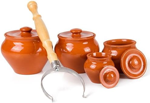 Traditional Natural Clay Stoneware Baking Pots Set of 4 with Lids ...