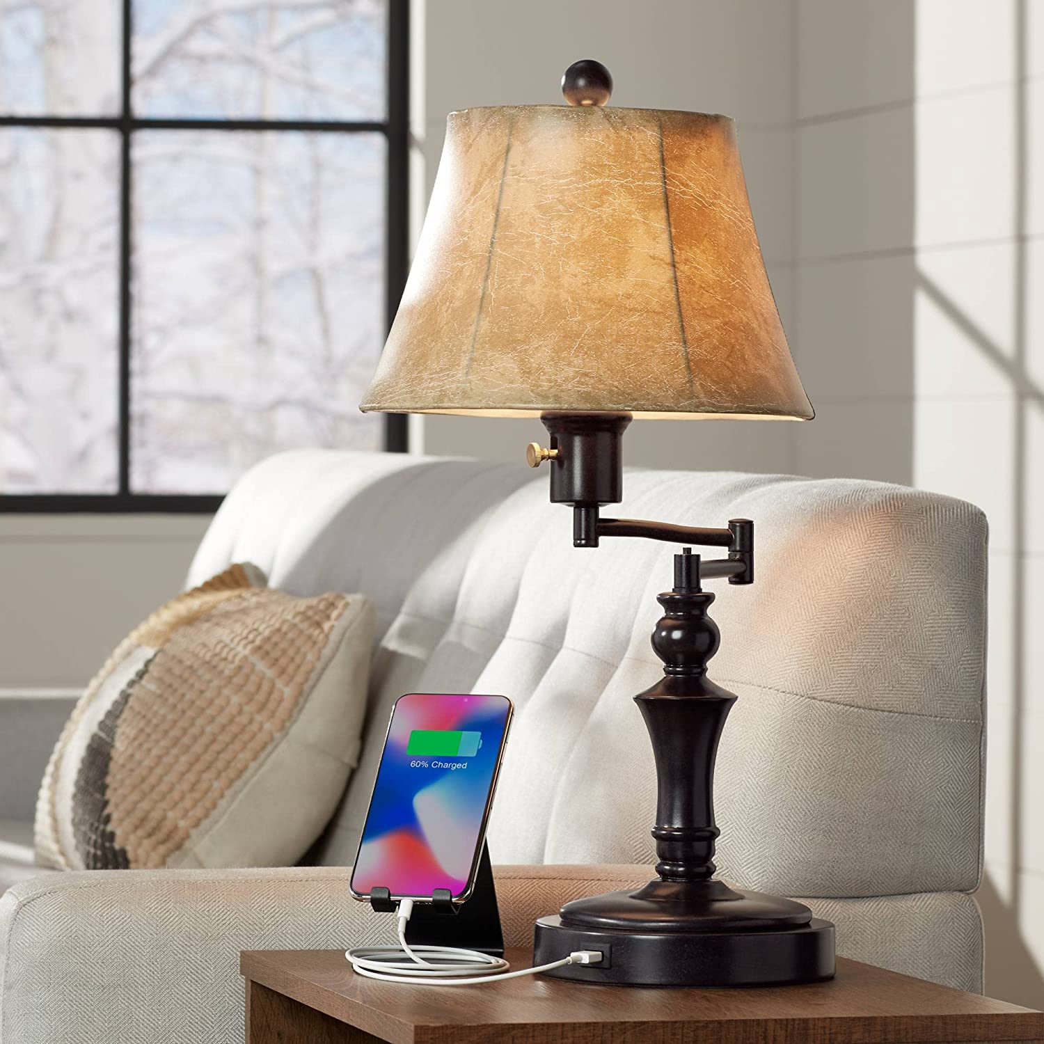 Traditional Natural Cottage Swing Arm Desk Table Lamp with Hotel Style ...