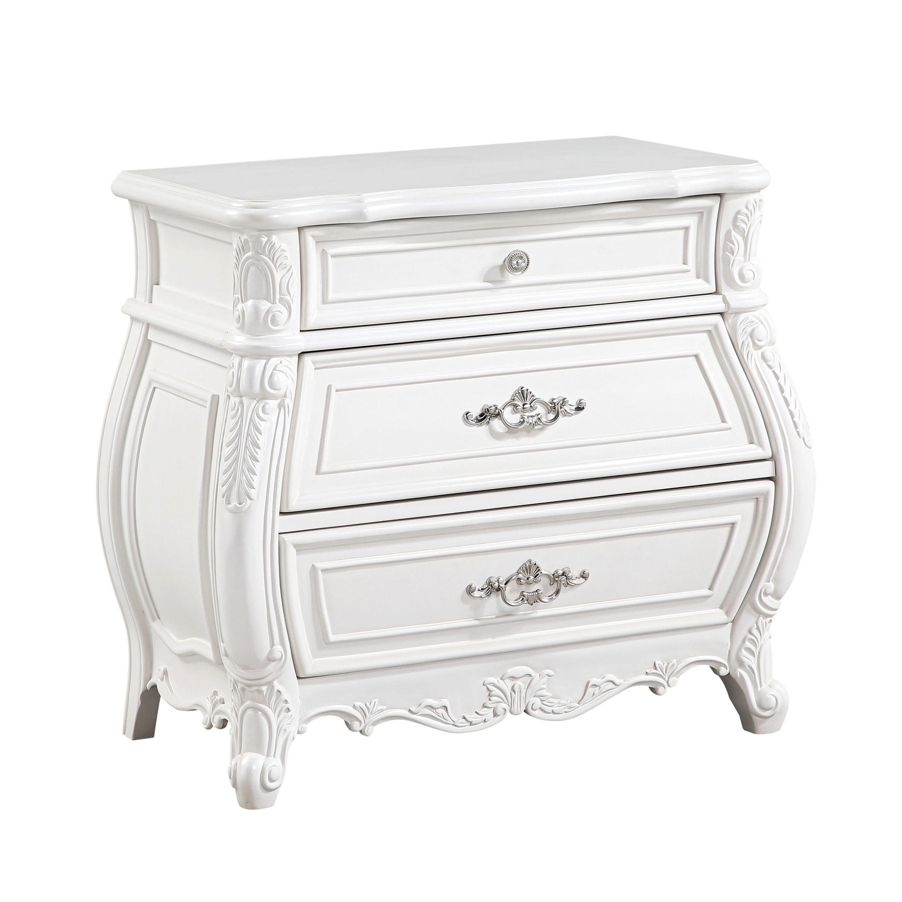 Traditional Nightstand + Pearl Finish - Bedroom Display + Elegant ...