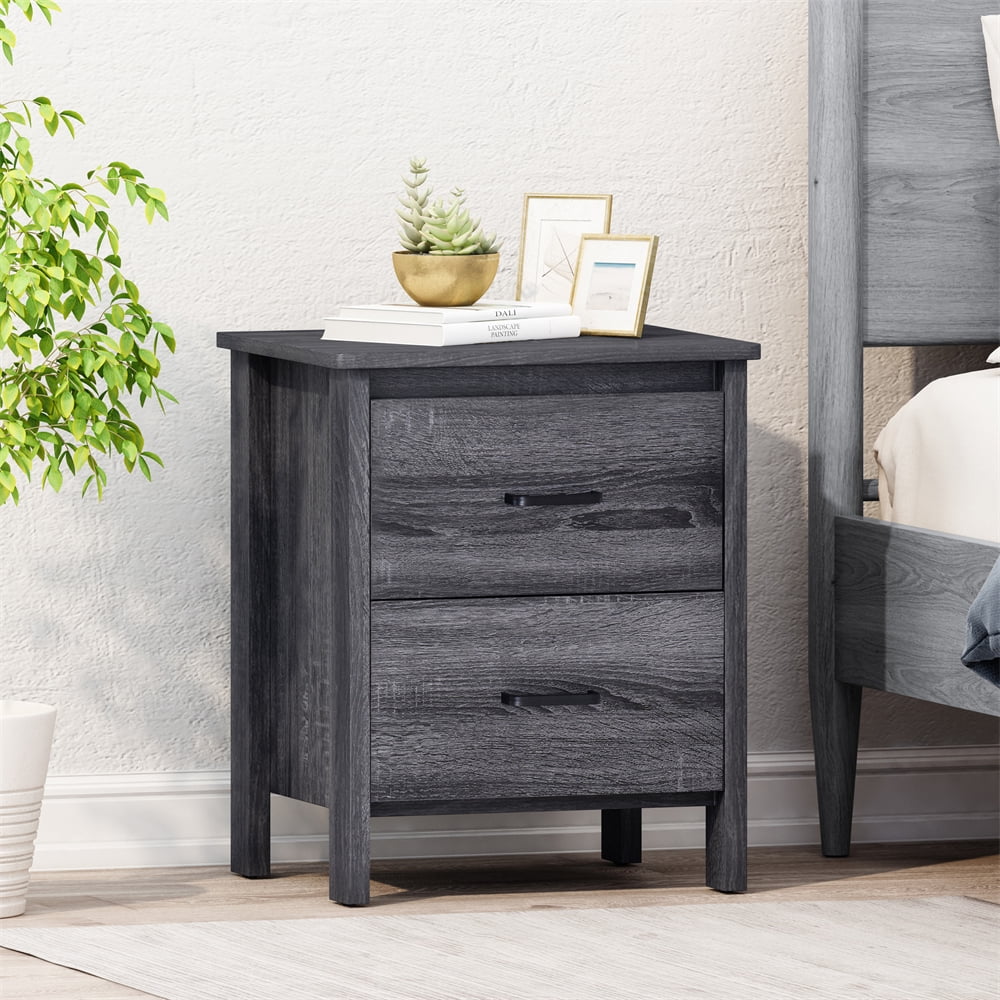 Traditional Nightstand Side Table with 2 Drawers, Wood Bedside Table ...