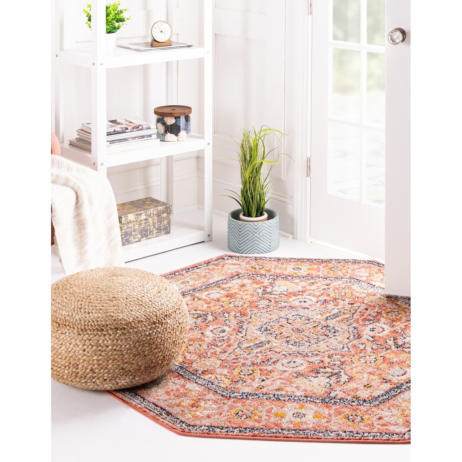 Traditional Nixa Collection Area Rug 5'x5' Octagon - Brick Red ...