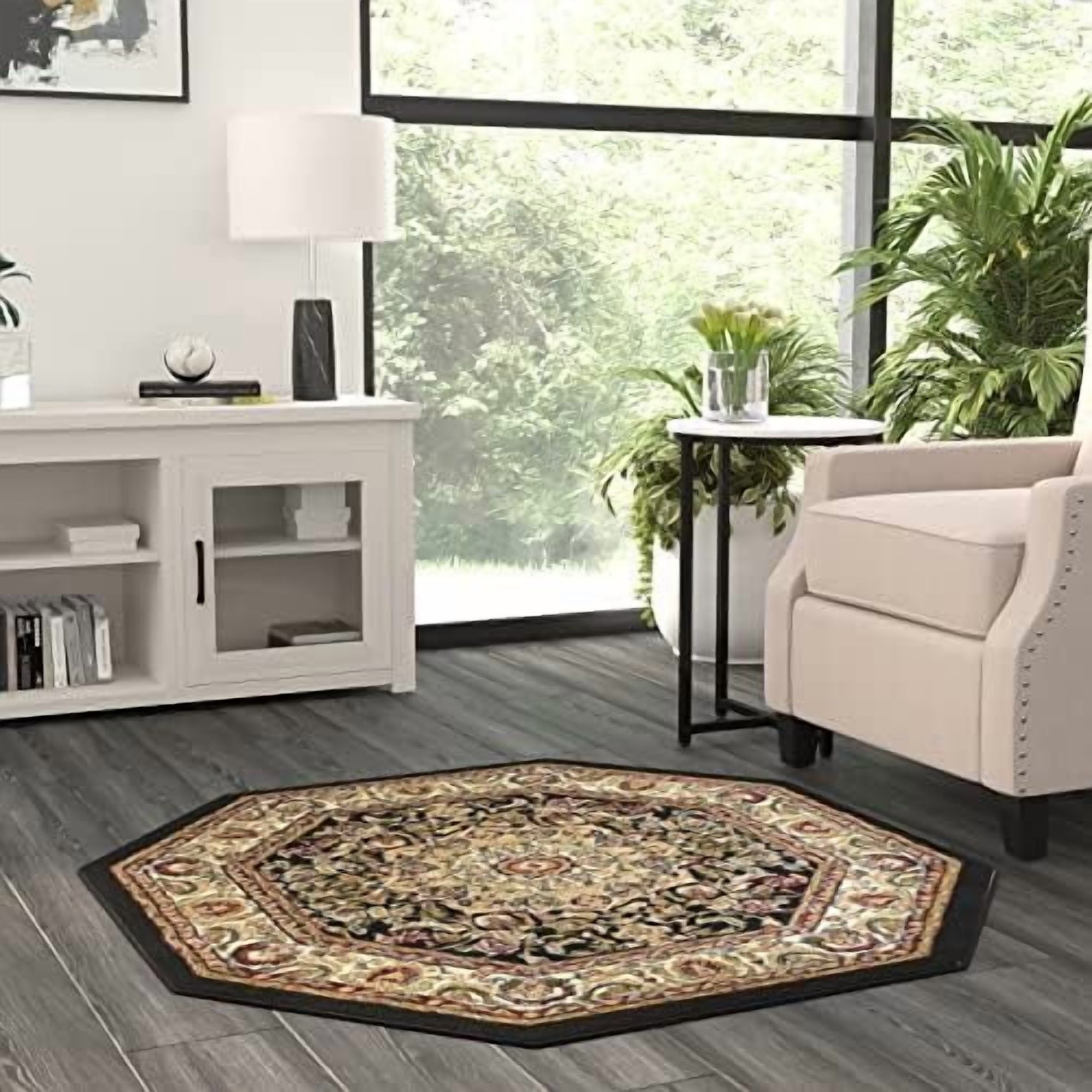 Traditional Octagon Area Rug Black 401 (4 Feet X 4 Feet) Octagon ...
