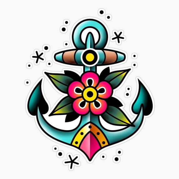 Traditional Oldschool Anchor Ocean Sticker - Walmart.com