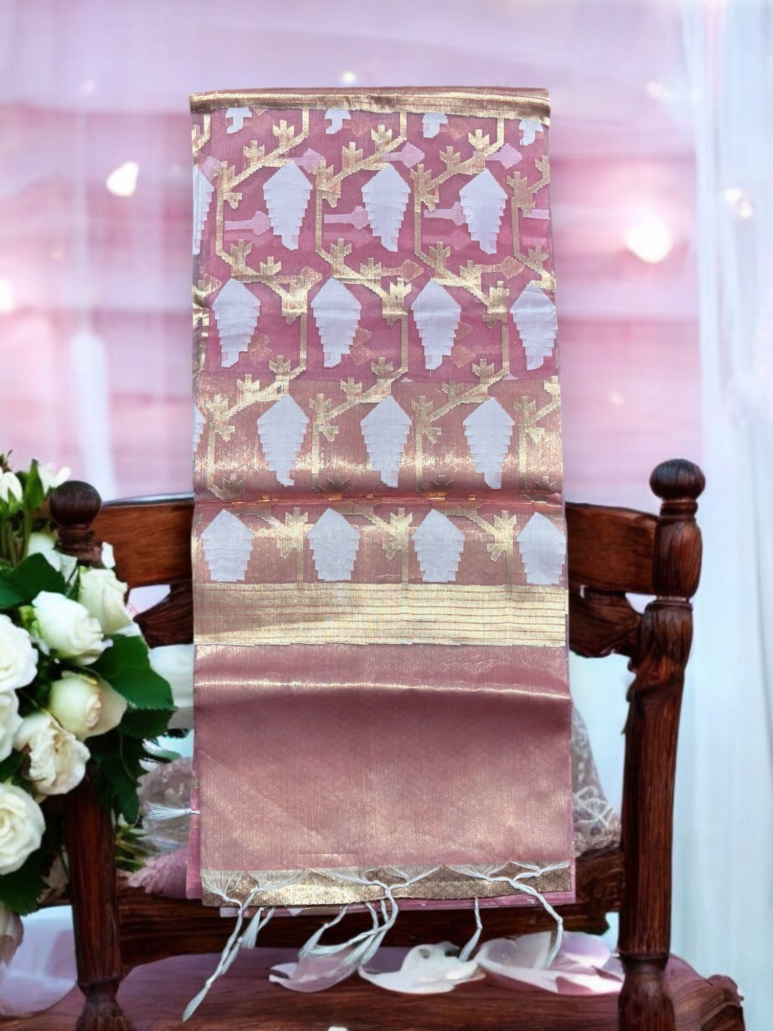 Traditional Organza Masline Jari Jamdani Saree - Indian Ethnic Wear for ...