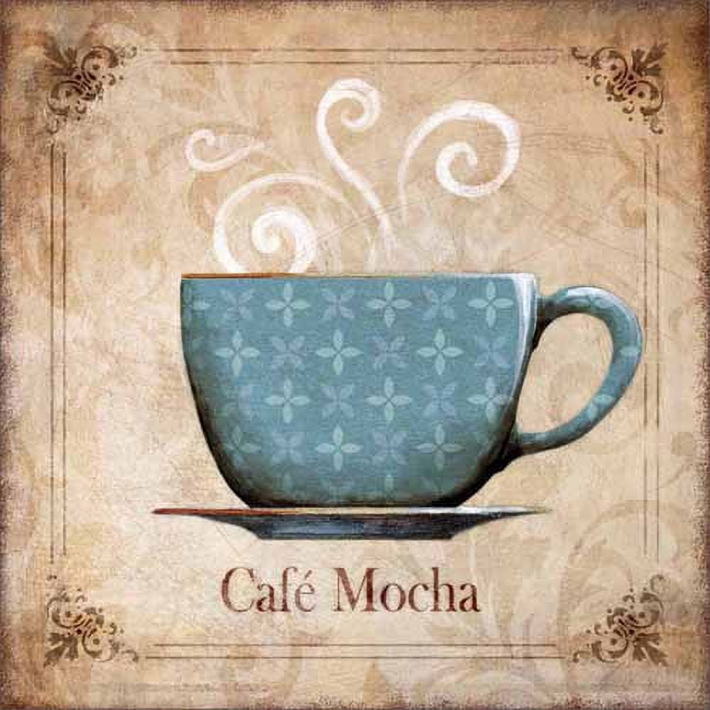 EAZL Traditional Café Mocha Coffee Cup Canvas Art Blue Kitchen Decor ...