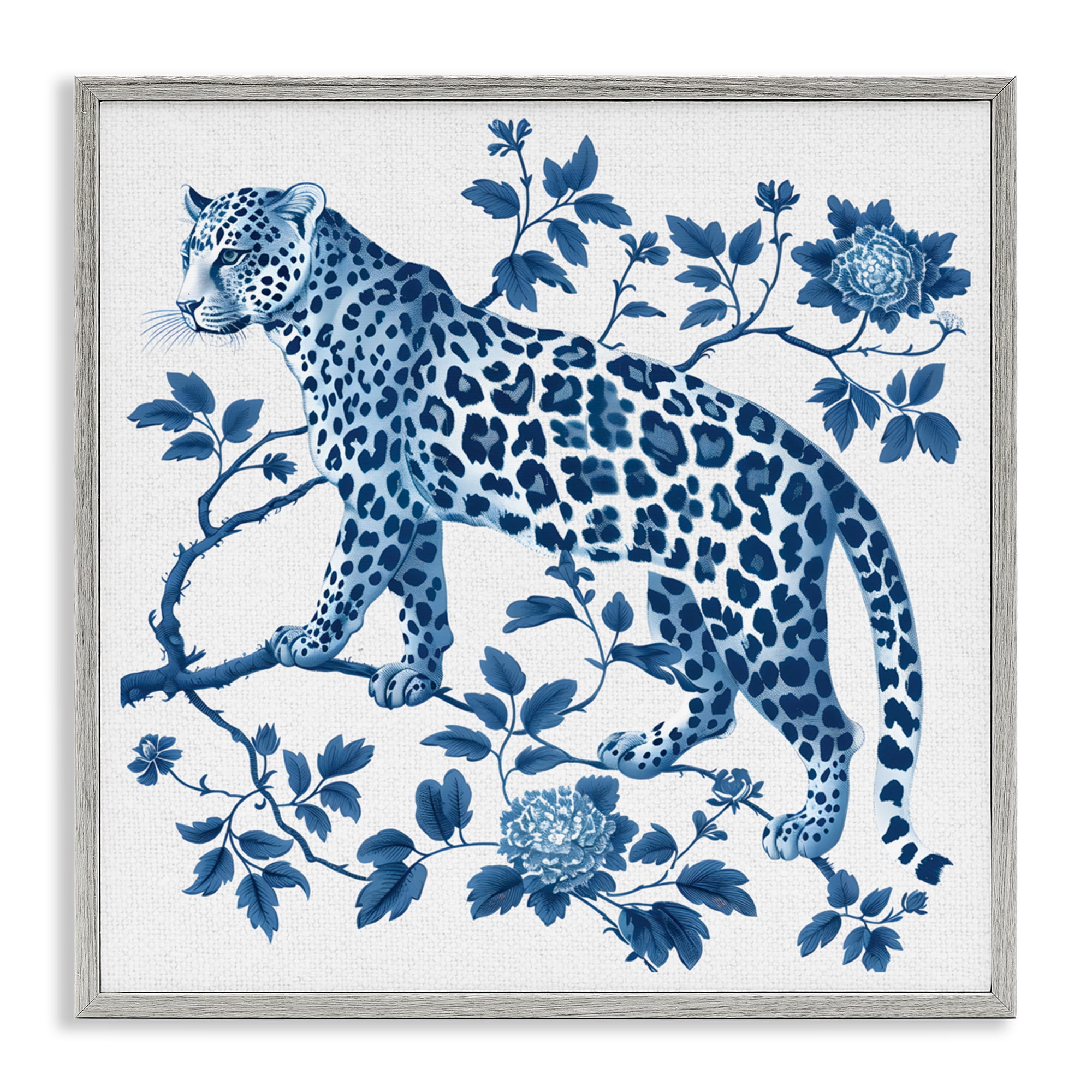 Traditional Ornate Floral Leopard Gray Framed Giclee Art, design by ...
