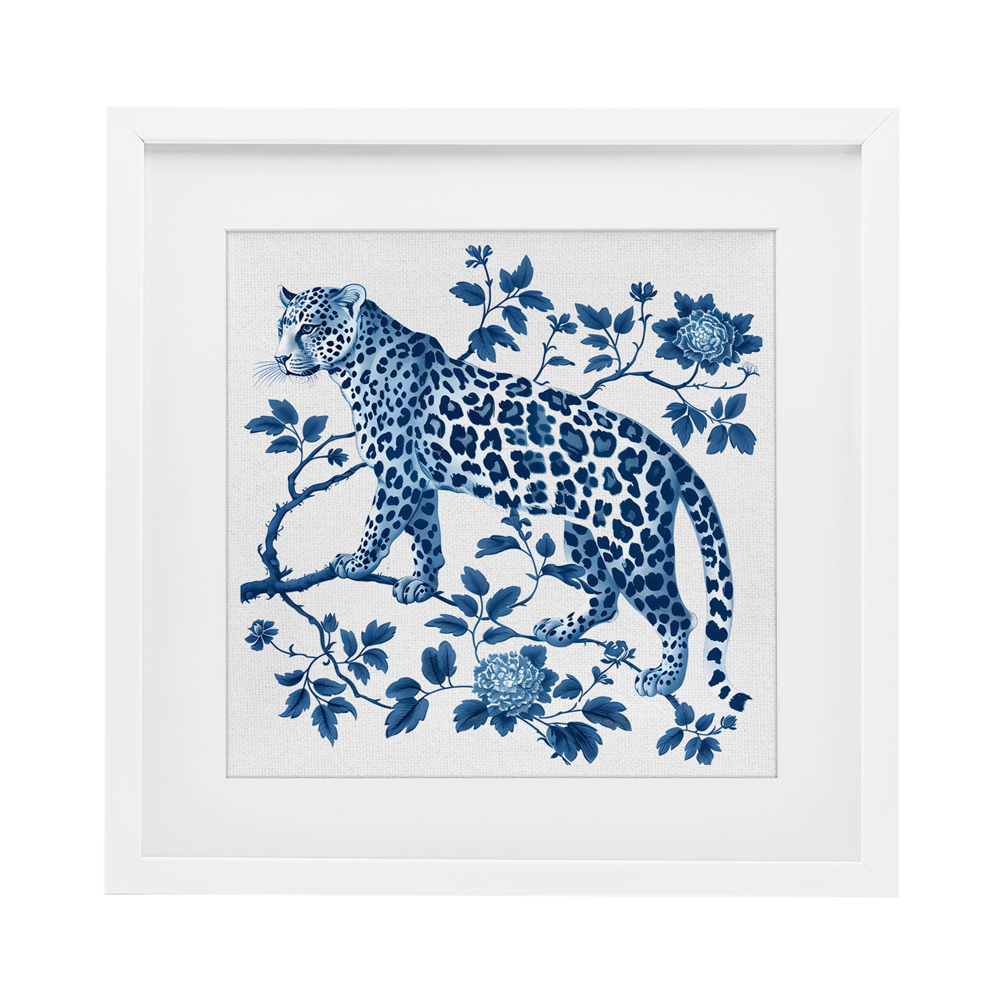 Traditional Ornate Floral Leopard White Framed Print Under Glass ...