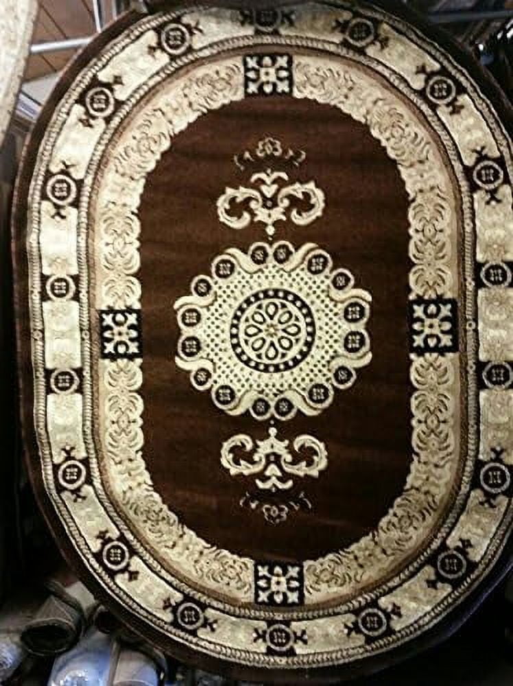 Traditional Oval Area Rug Brown Design 121 (5 Feet 2 Inch X 7 Feet 3 ...