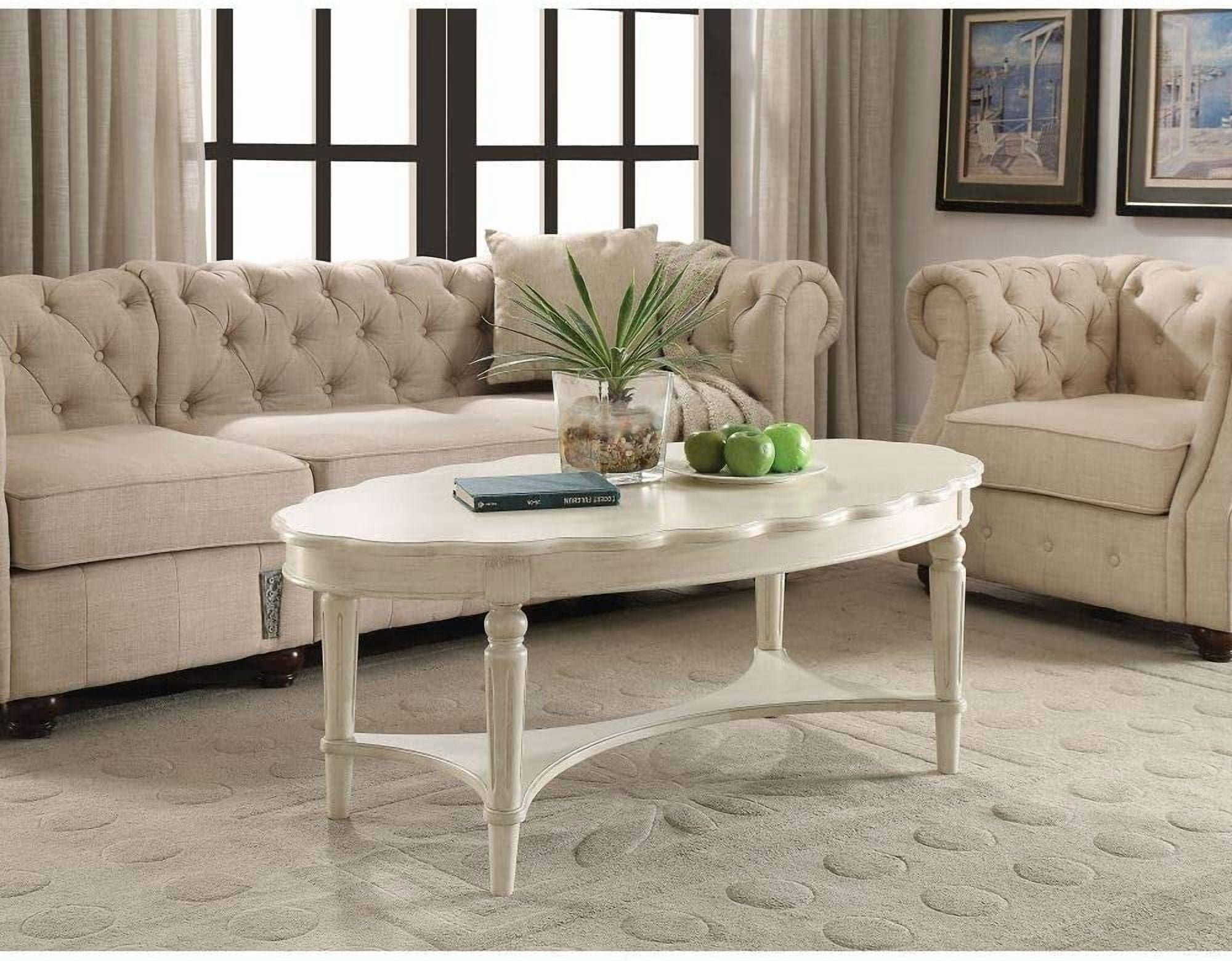 Traditional Oval Coffee Table with Solid Wood Legs and Open Bottom ...