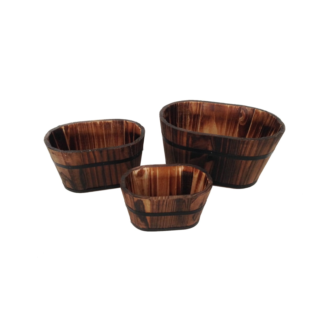 Traditional Oval Shaped Wooden Planters with Narrow Bottom, Set of 3 ...