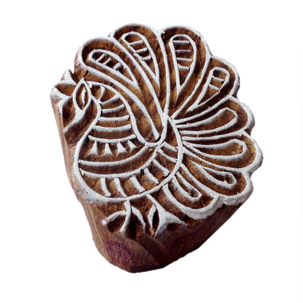 Traditional Peacock Bird Motif Wood Block for Printing - DIY Henna ...