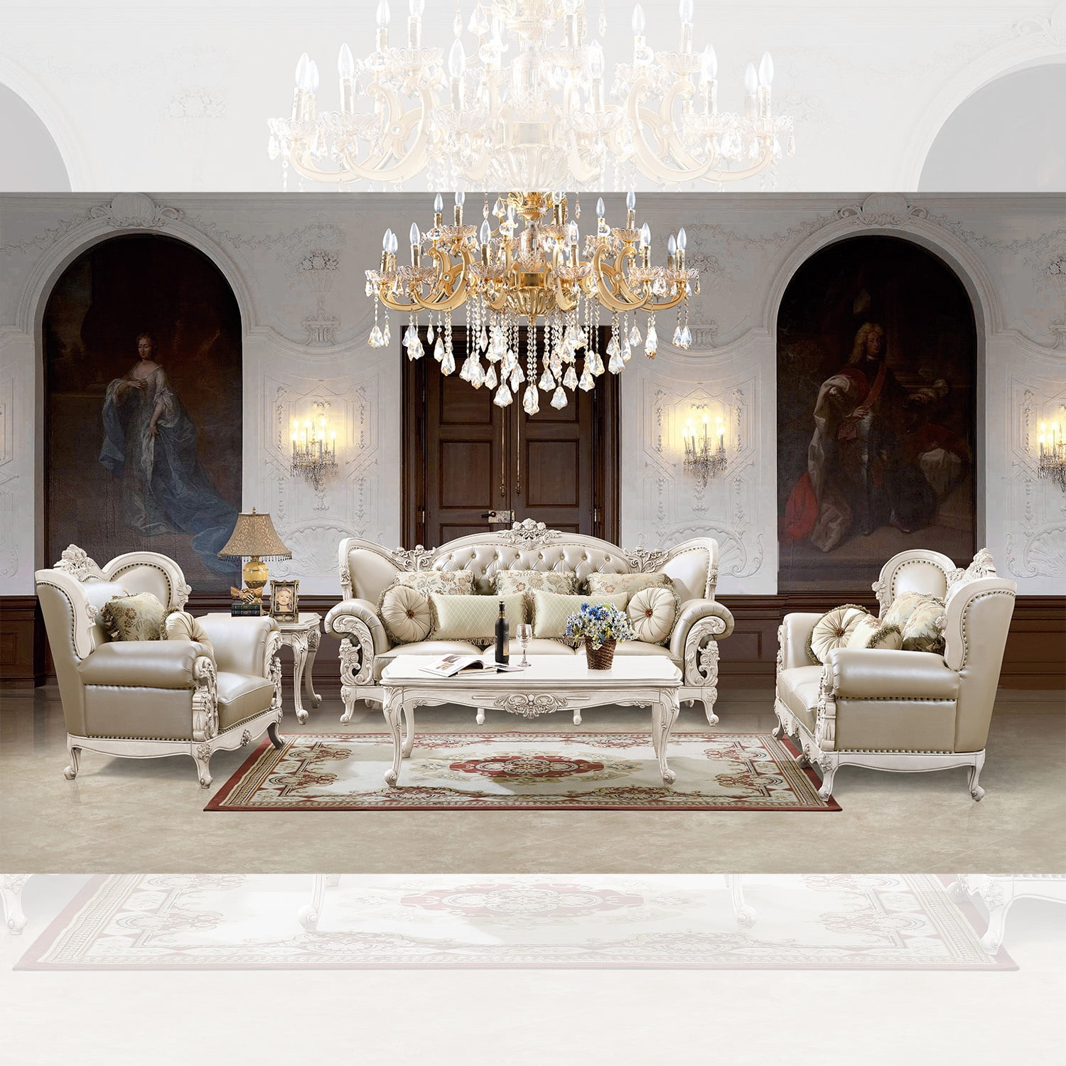 Traditional Plantation Cove White Leather 3Pcs Sofa Set By Homey Design ...