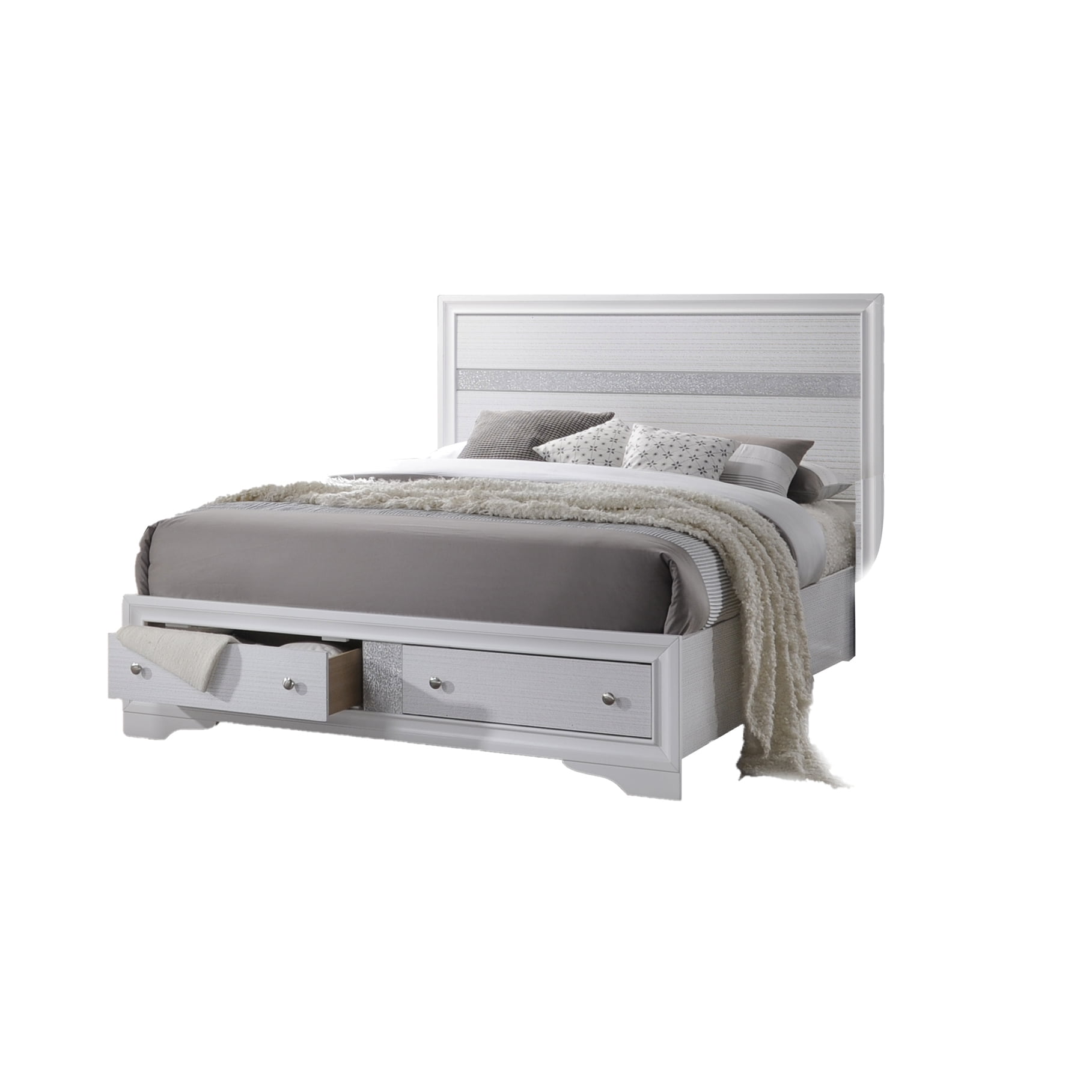 Traditional Queen Bed With Storage In White - Made Of Engineered Wood ...