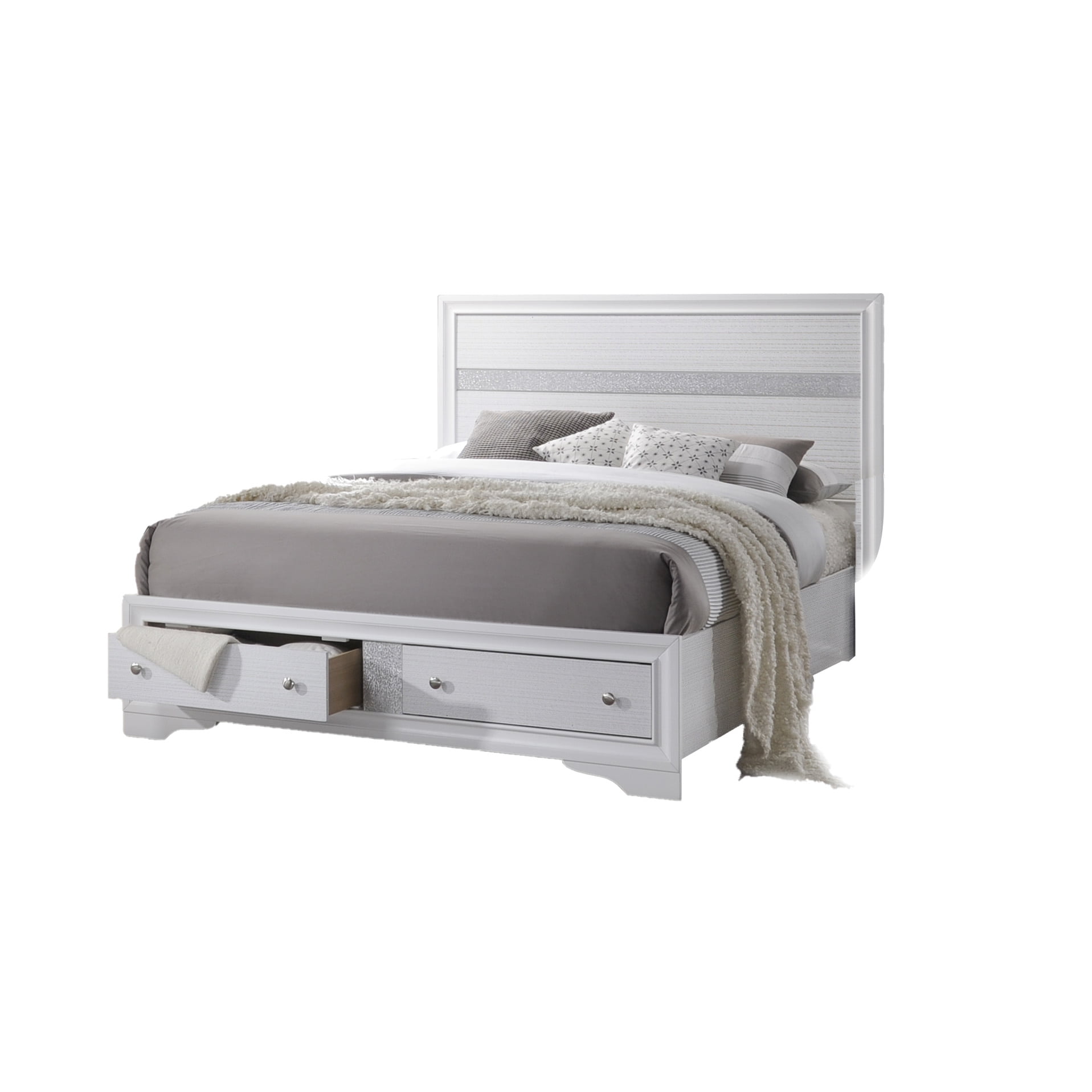 Traditional Queen Bed With Storage In White - Made Of Robust Engineered ...