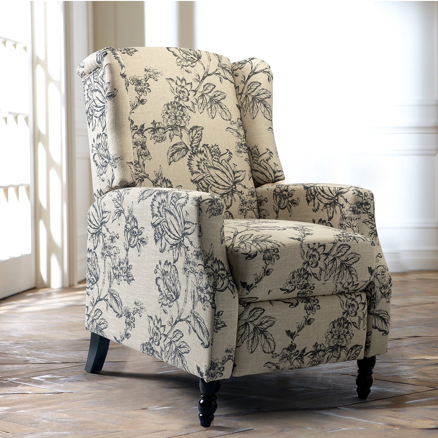 Traditional Recliner Chair Push Back Upholstered Wingback Armchair ...