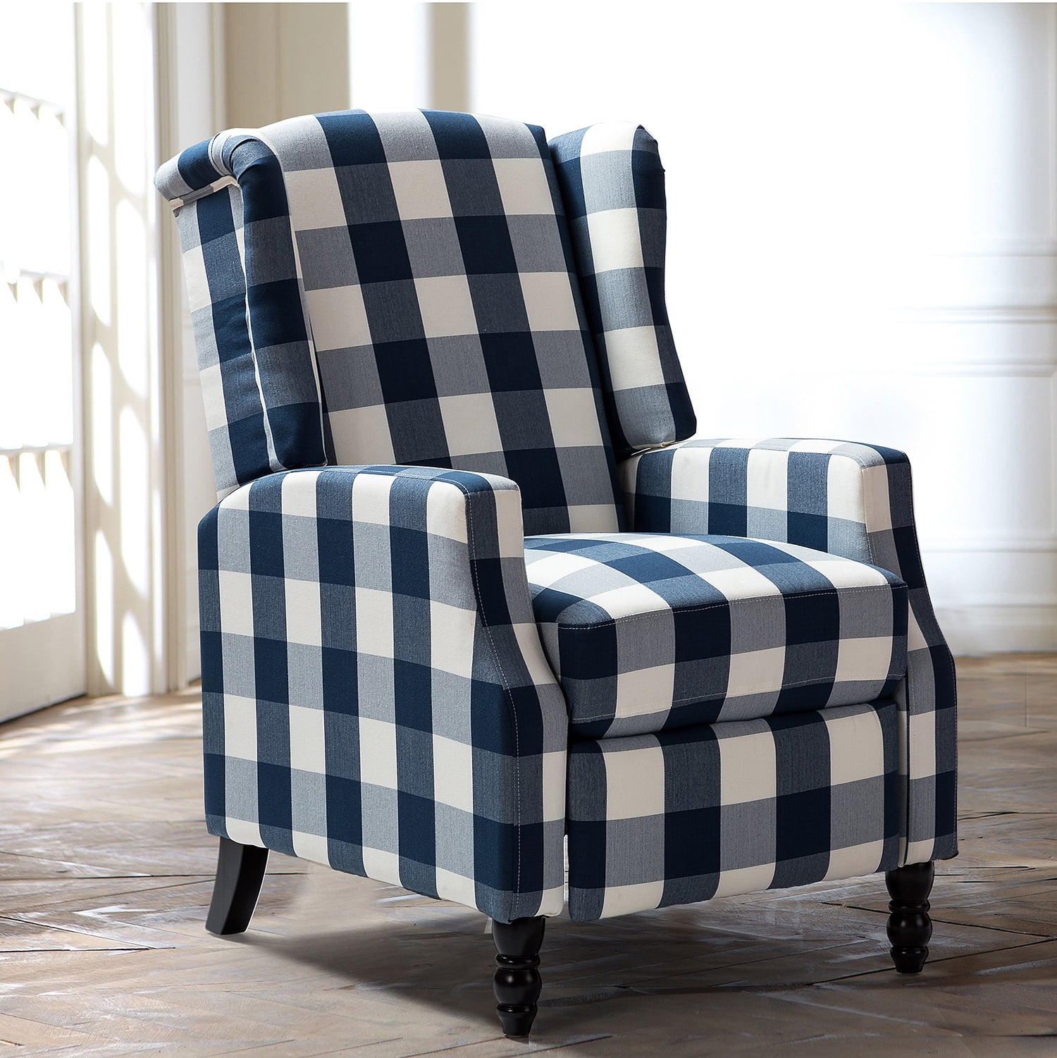 Navy Recliner Chair, Upholstered Wingback Armchair, Fabric Single Sofa ...