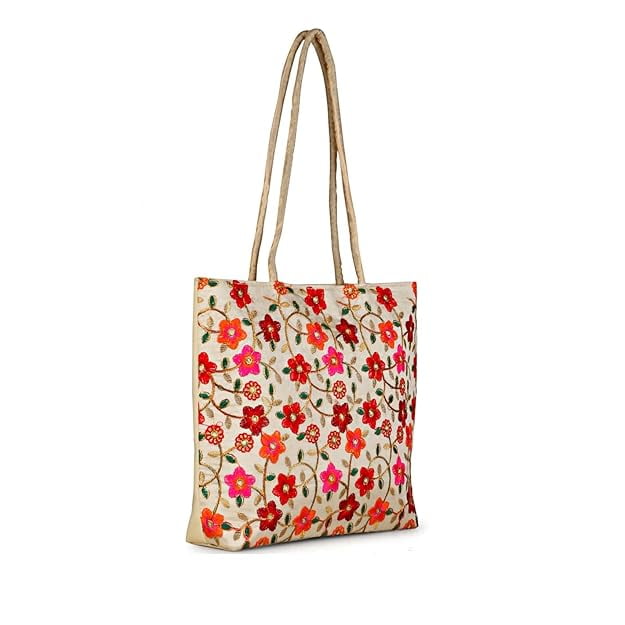 Traditional Red Floral Royal Looking Cotton Handbag for Women's Ethnic ...