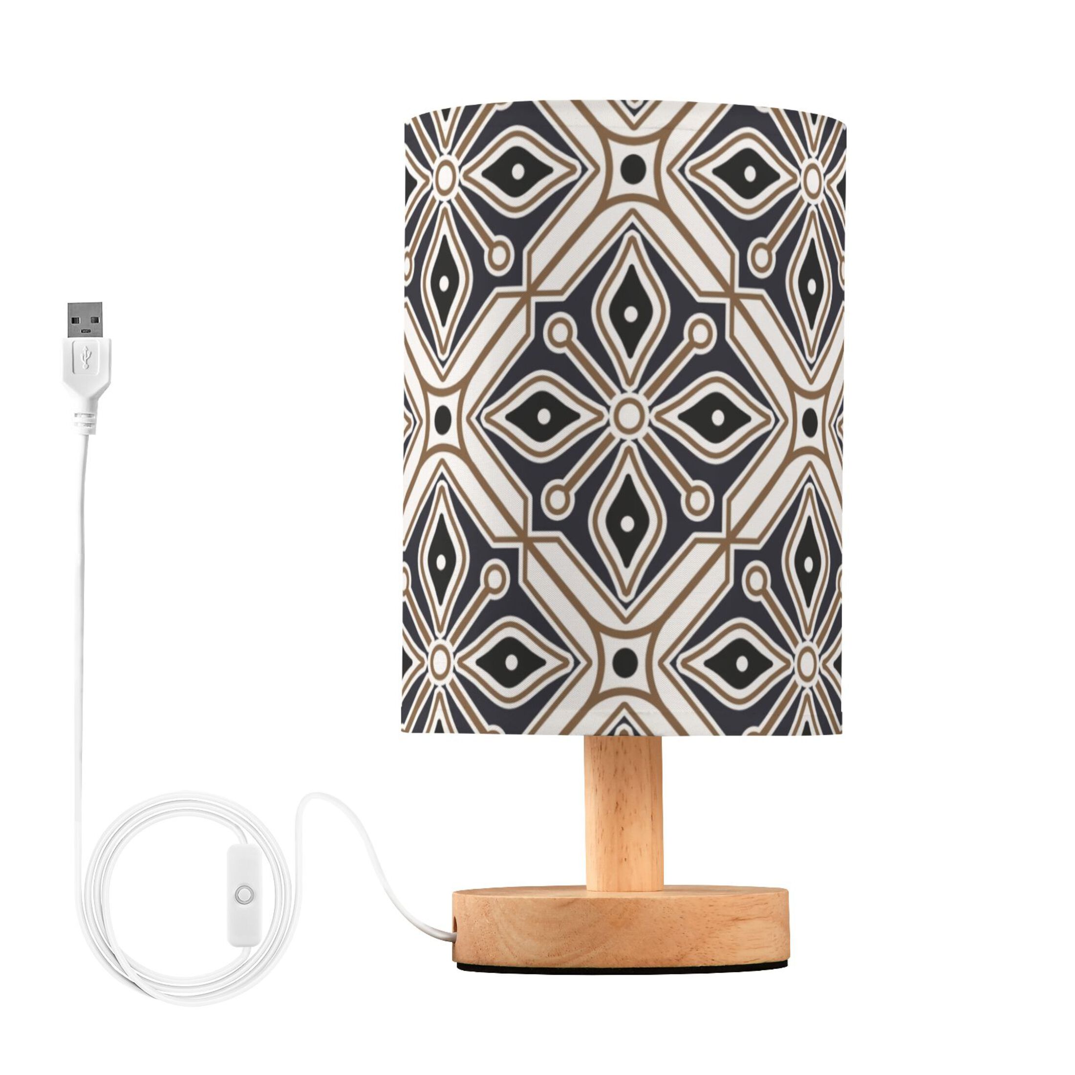 Traditional Retro Pattern Bedside Table Lamp LED Warm Lights with USB ...