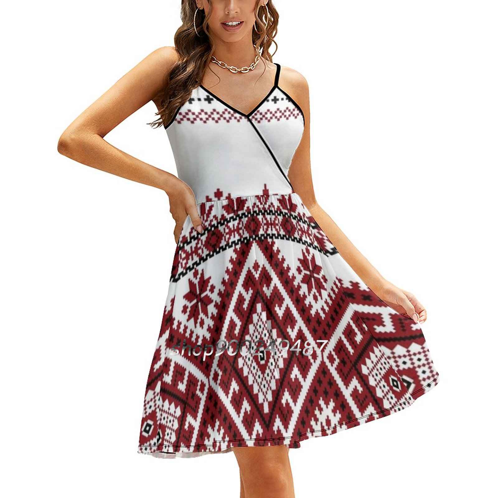 Traditional Romanian Motif Sweet Elegant Dress Women Korean Kawaii ...
