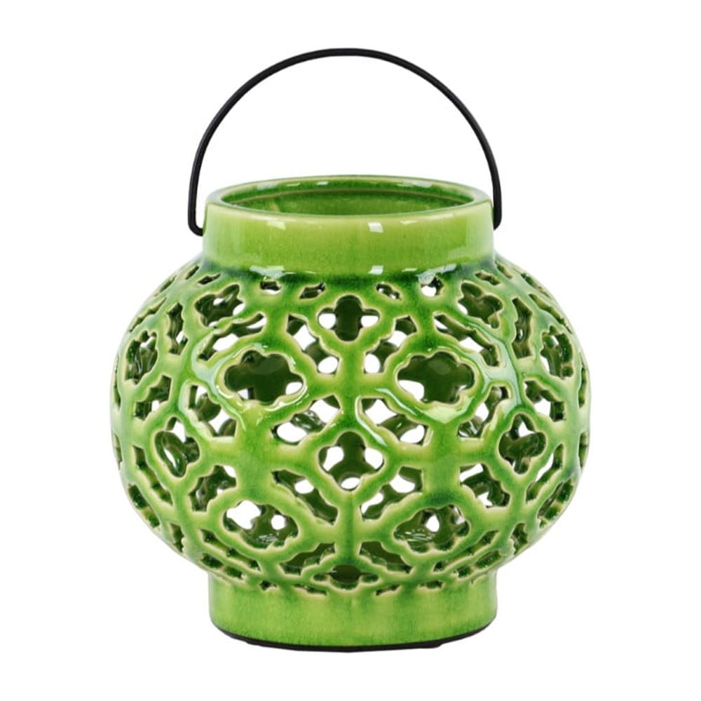 Traditional Round Bellied Lantern - Cloud Cutout - Green - Benzara ...
