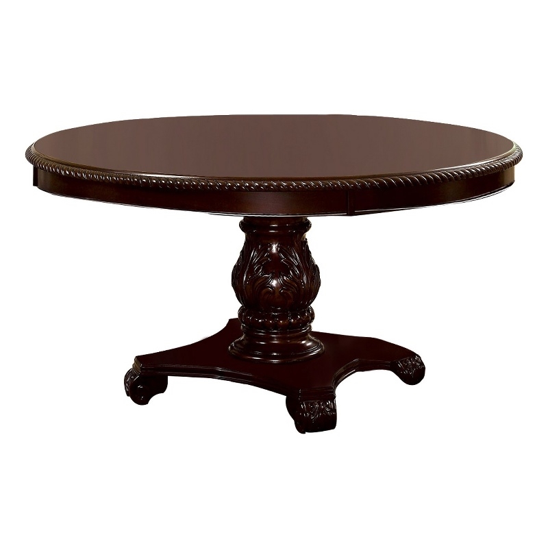 Traditional Round Dining Table with Carved Pedestal Base Cherry Brown ...