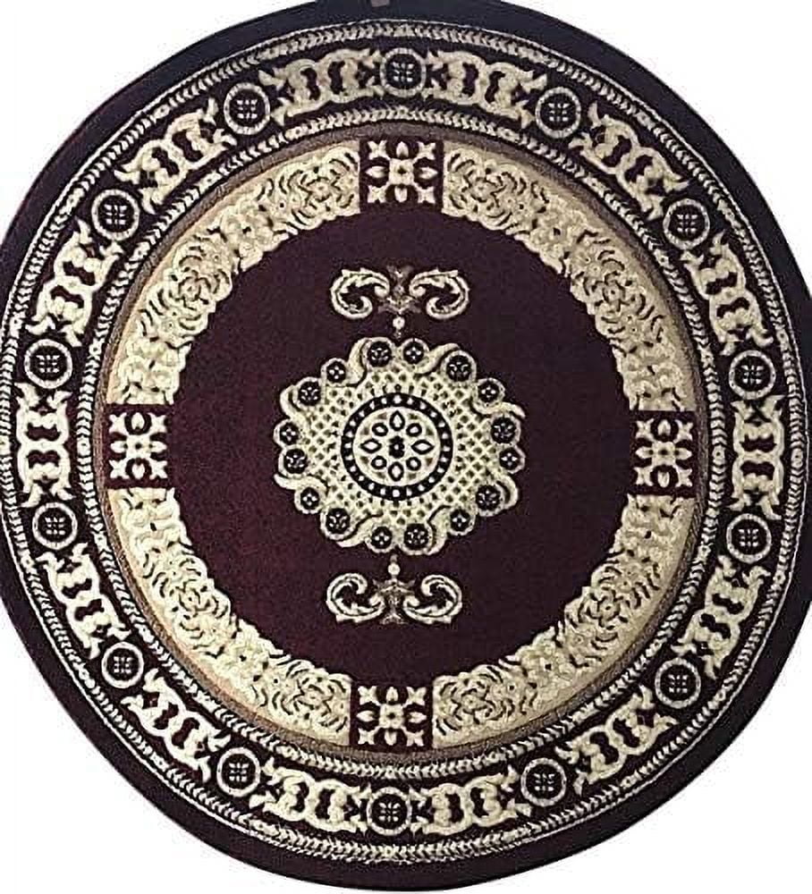 Traditional Round Oriental Area Rug Burgundy Design #121 (4Feet X 4 ...
