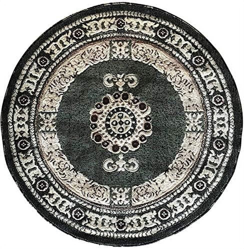 Traditional Round Oriental Area Rug Green Design 121 (4 Feet X 4 Feet ...