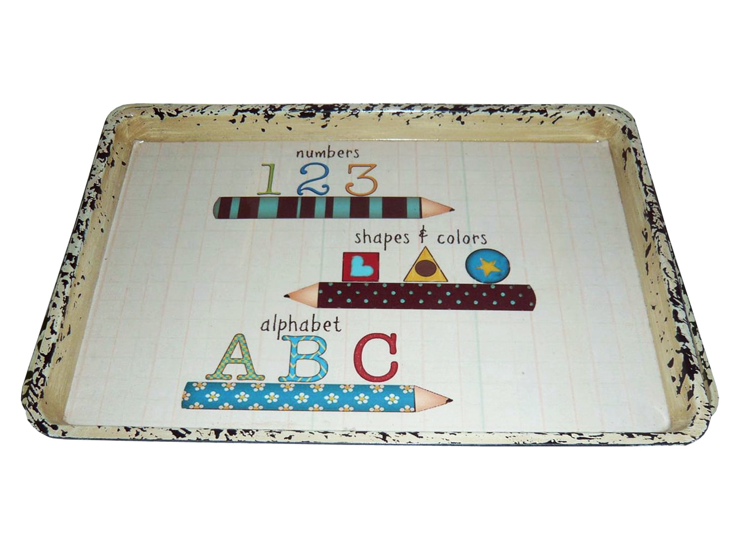 Traditional Rugged Designed Tray with Letters and Shapes Print ...