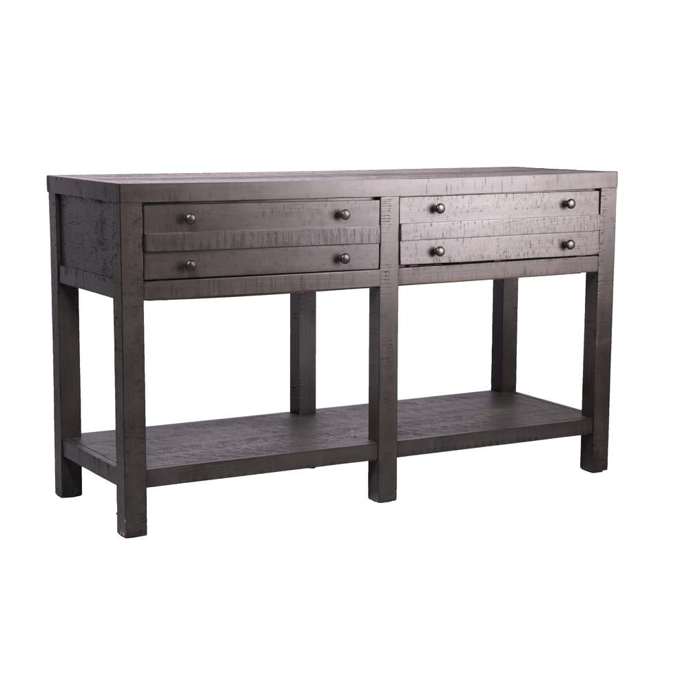 Traditional Rustic Gray Wood Console Table with Storage Drawers ...