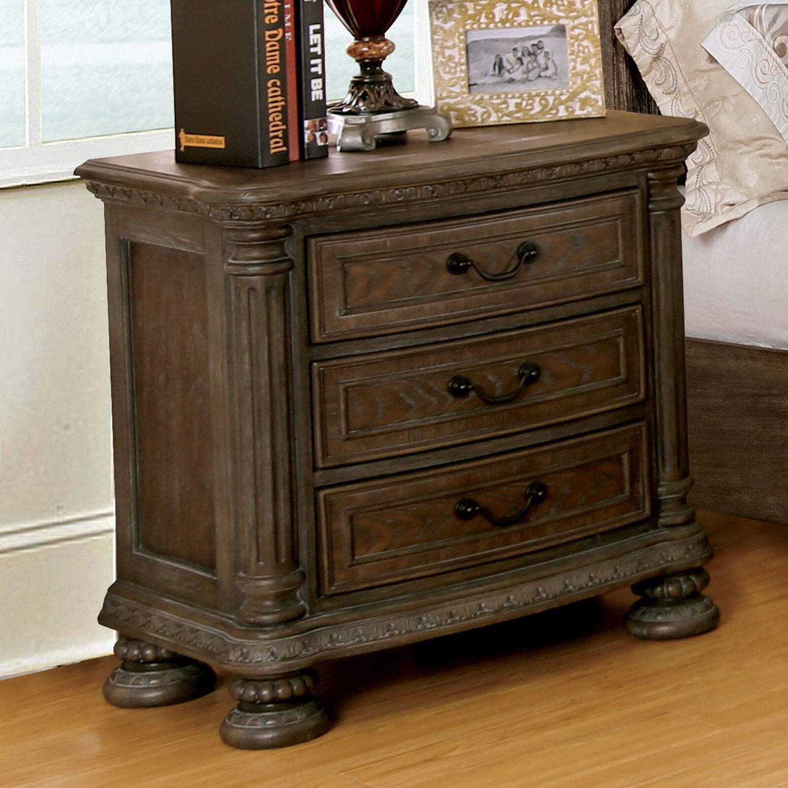 Traditional Rustic Natural Finish Solid Wood 1Pc Nightstand Bronze ...
