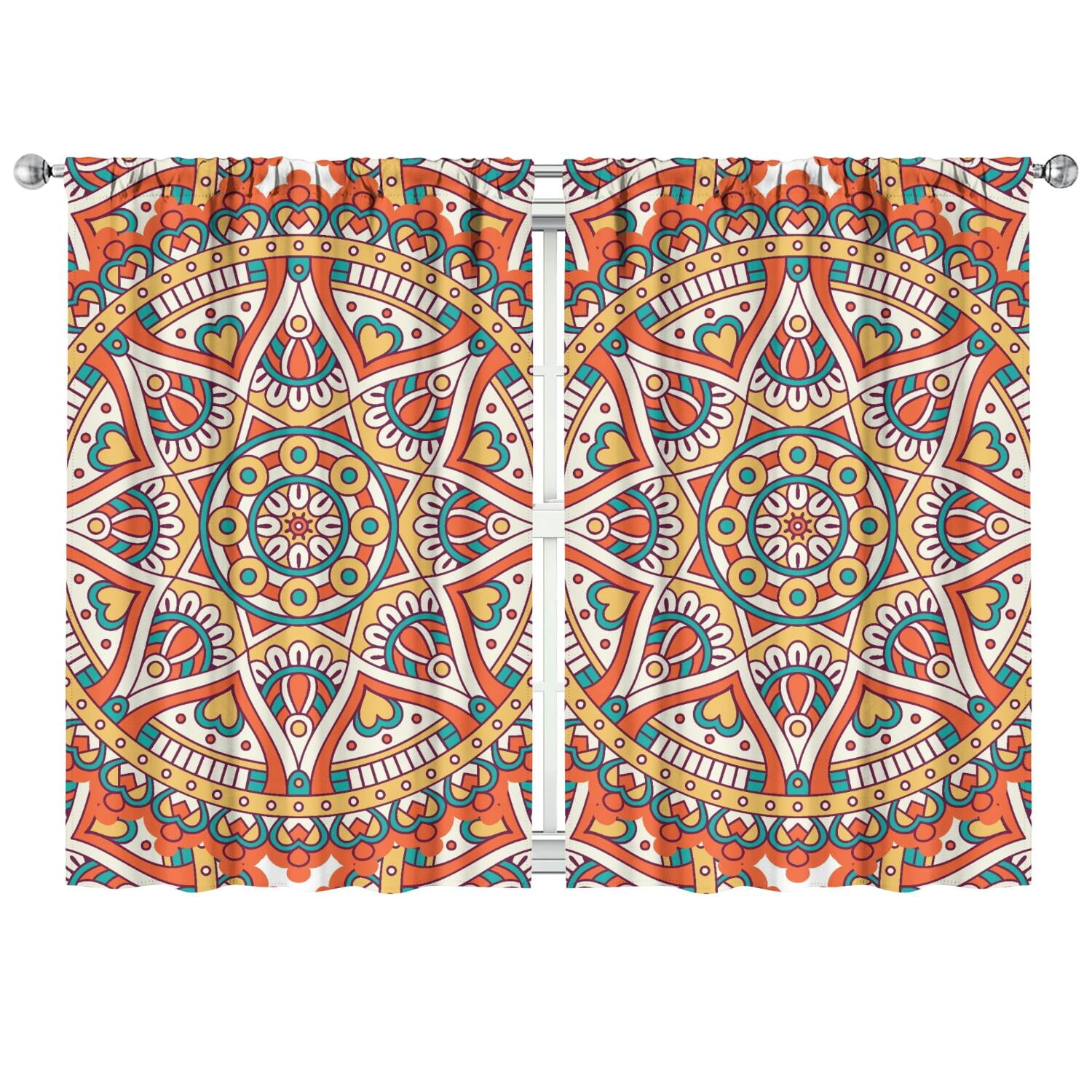 Traditional Sacred Mandala Curtains Set of 2 42x63 Inch Rod Pocket Tier ...