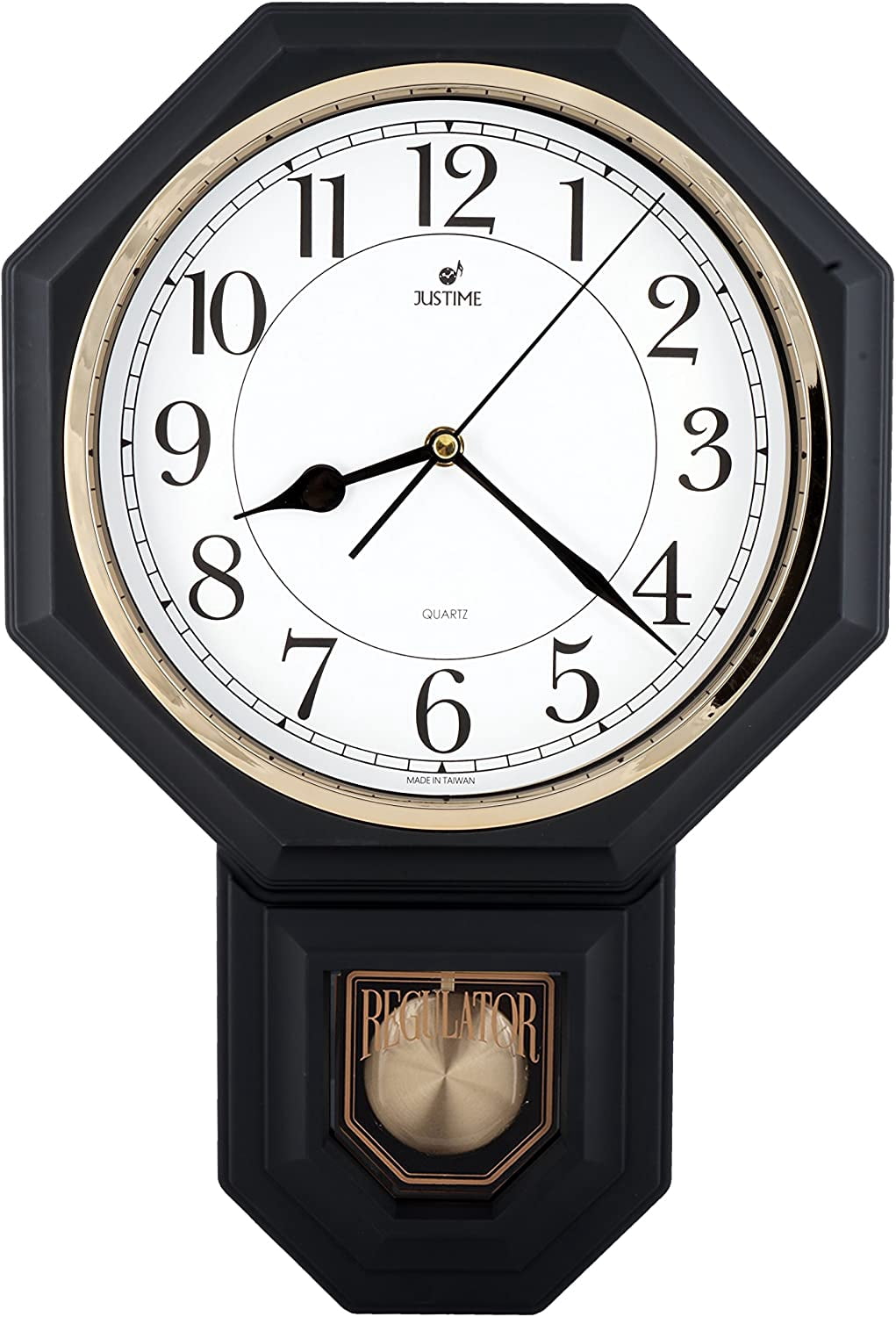 Traditional Schoolhouse Easy to Read Pendulum Plastic Wall Clock Chimes ...