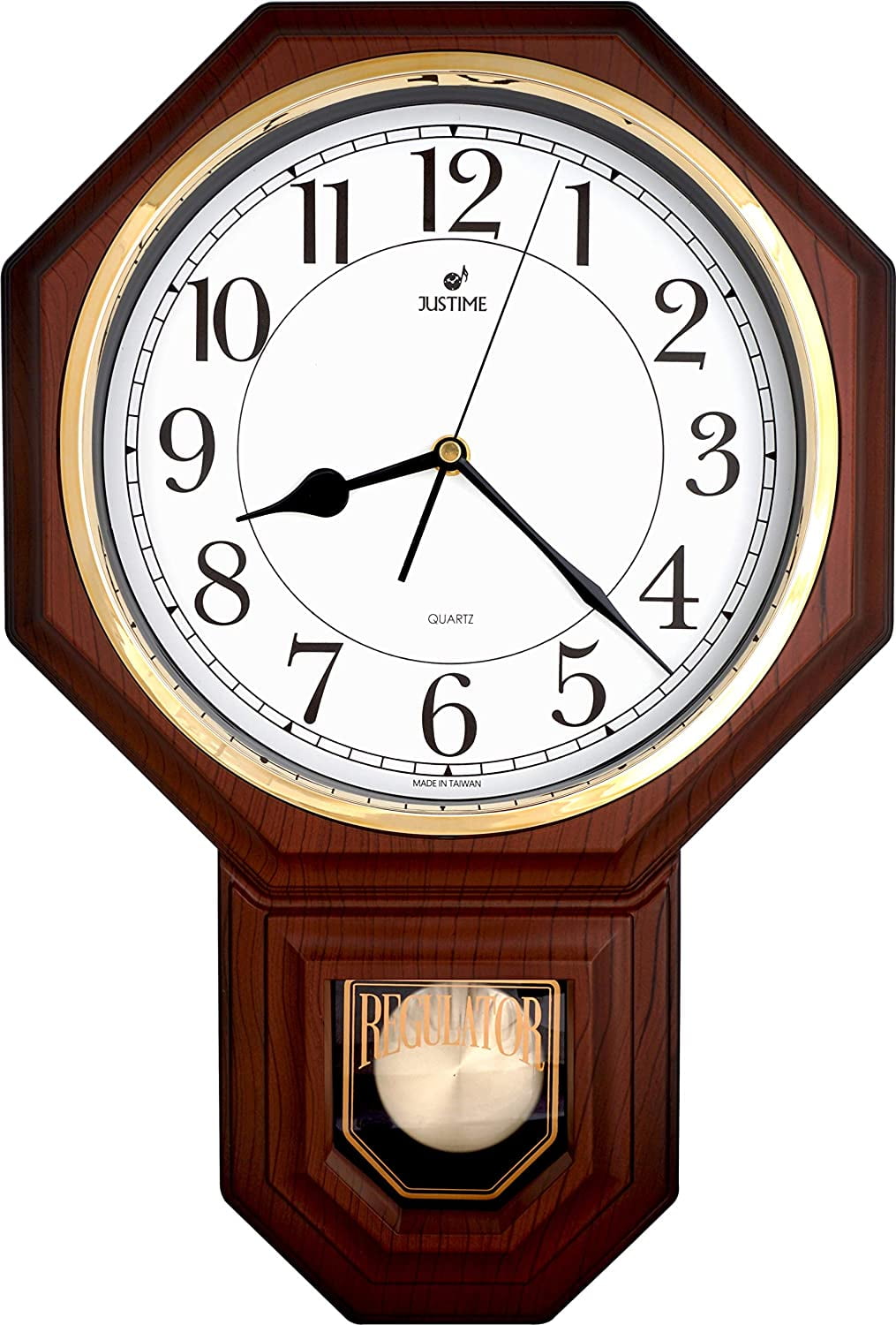 Traditional Schoolhouse Easy to Read Pendulum Plastic Wall Clock Chimes ...