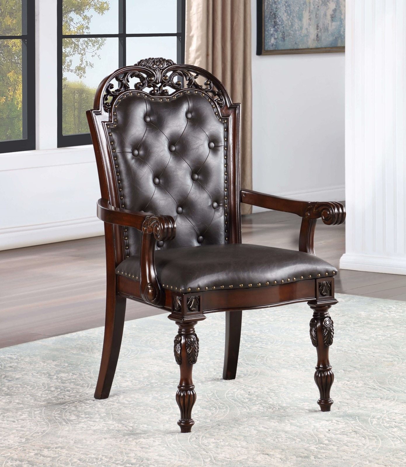 Traditional Set Of 2Pcs Arm Chairs Brown Cherry Solid Wood Espresso ...
