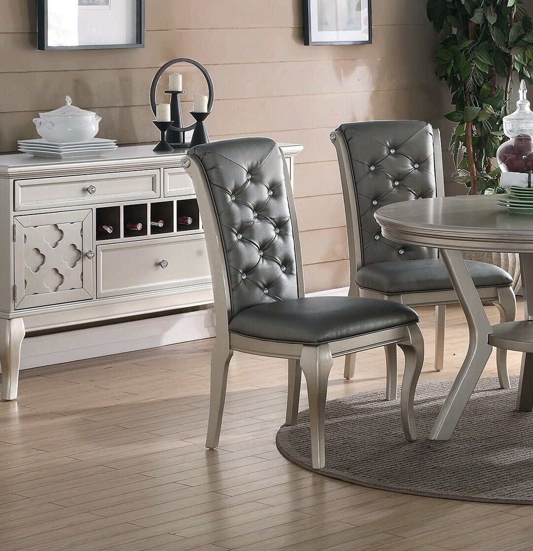 Set of 6 Traditional Silver Dining Chairs with Tufted Back ...