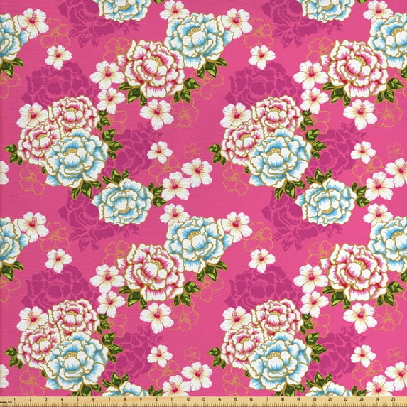 Ambesonne Floral Fabric by the Yard Upholstery, Taiwan Hakka Culture, 5 ...