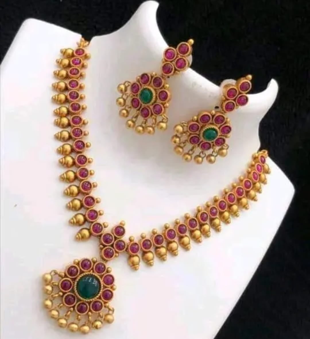 Traditional South Indian Golden Touch Matte Finish Red Green Stone ...