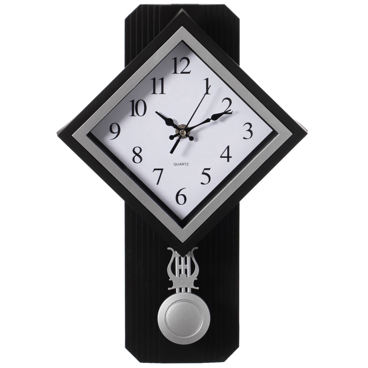 Traditional Square Wood- Looking Pendulum Plastic Wall Clock for Living ...