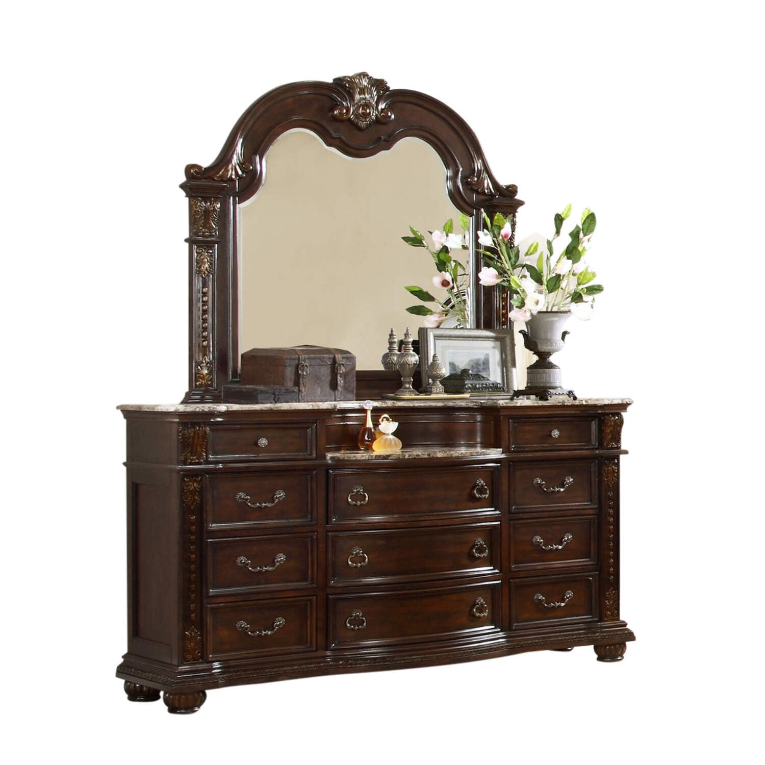 Traditional Style 11 Drawer Dresser With Metal Handle Pulls Made With ...
