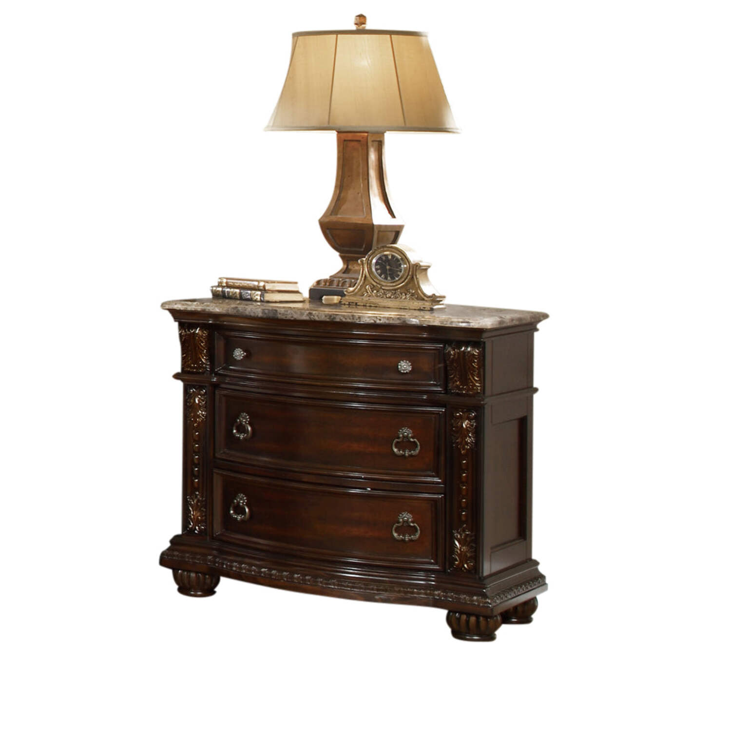 Traditional Style 3 Drawer Nightstand Made With Wood In Dark Walnut ...