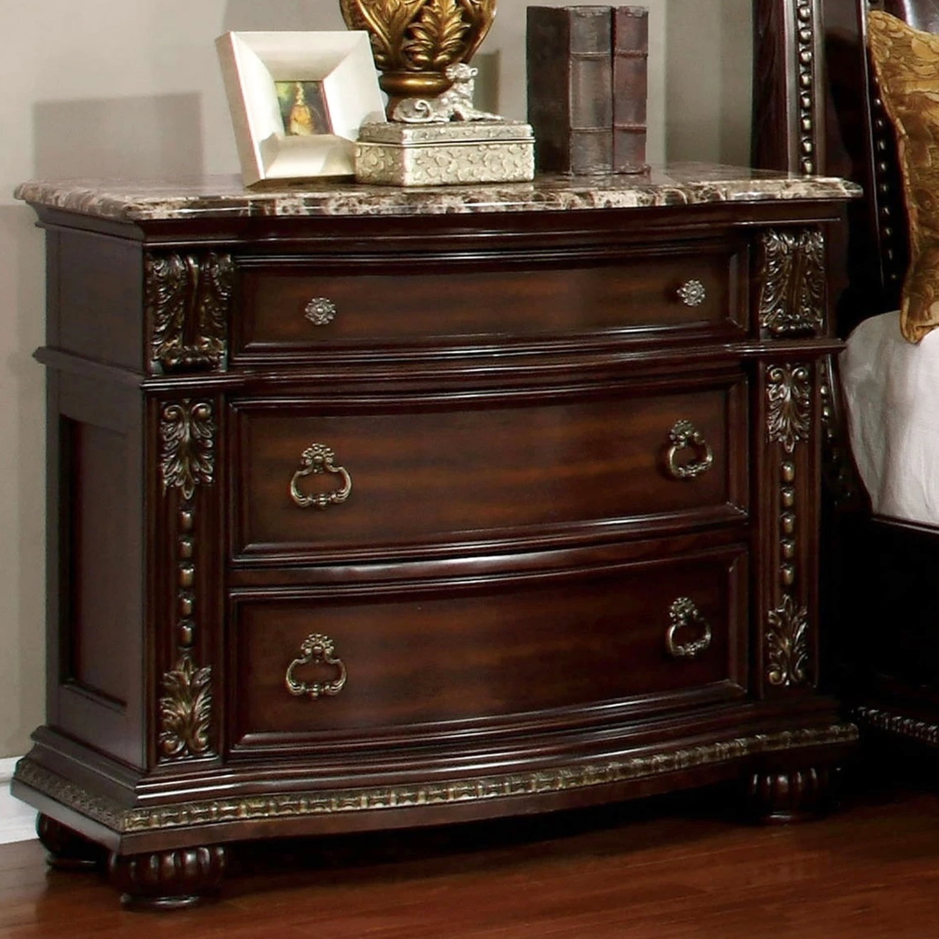 Traditional Style 3 Nightstand With Brown Cherry Finish And Handles 3 ...