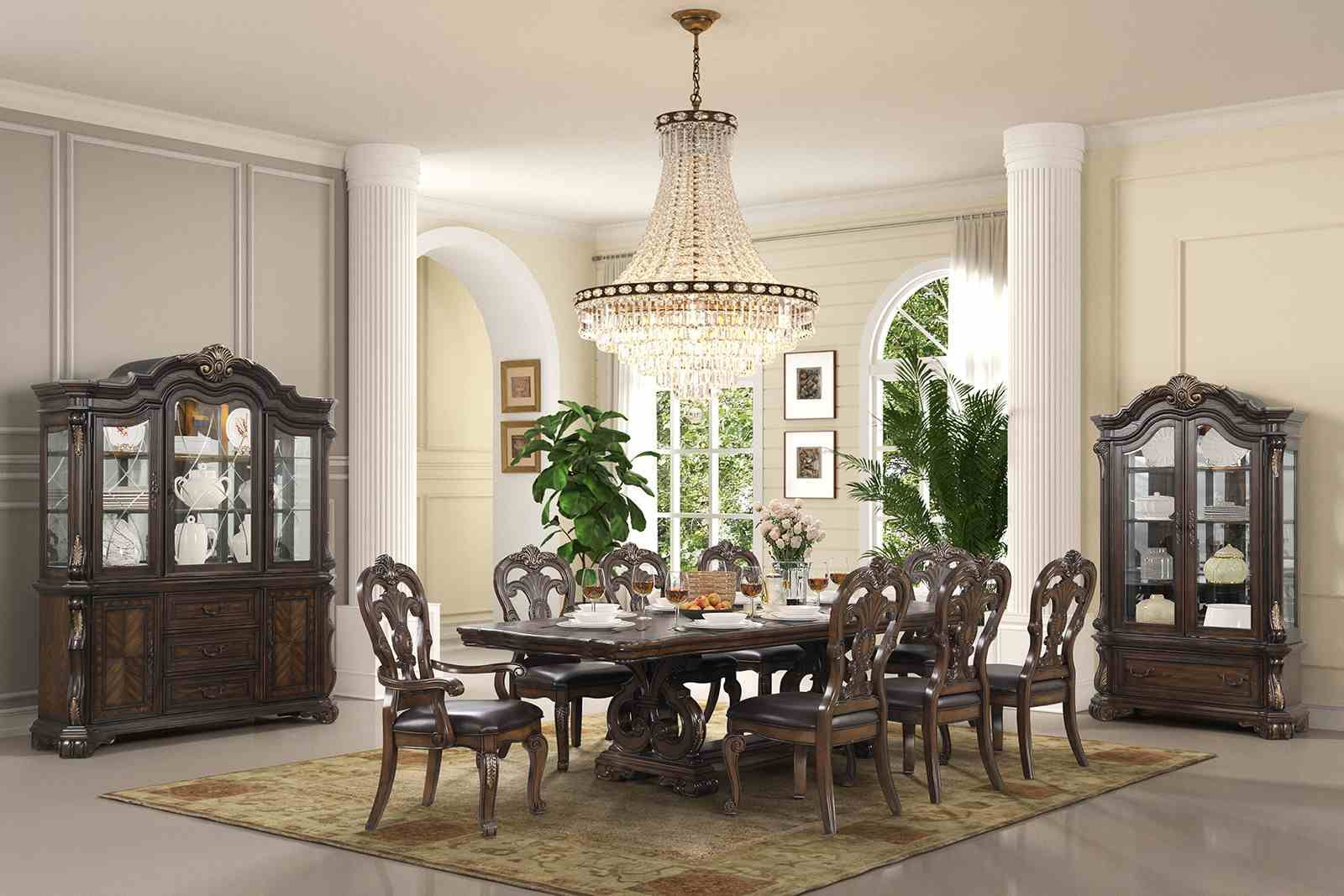Traditional Style 9pc Dining Table Set 2x Arm Chairs 6x Side Chairs ...