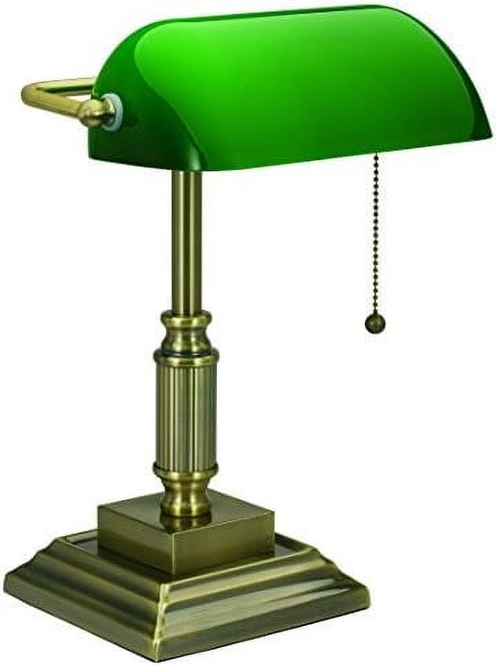 Traditional Style CFL Banker's Desk Lamp with Green Glass Shade ...