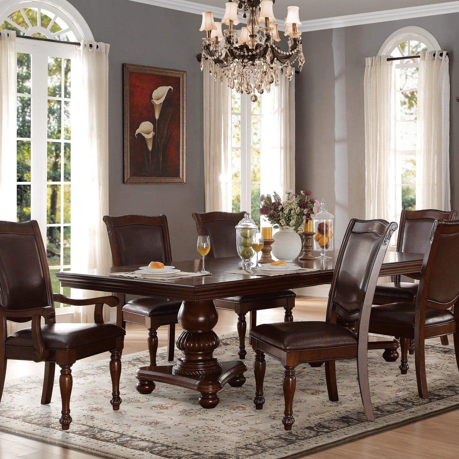 Traditional Style Dining Room Table w Leaf 2x Armchairs and 4x Side ...