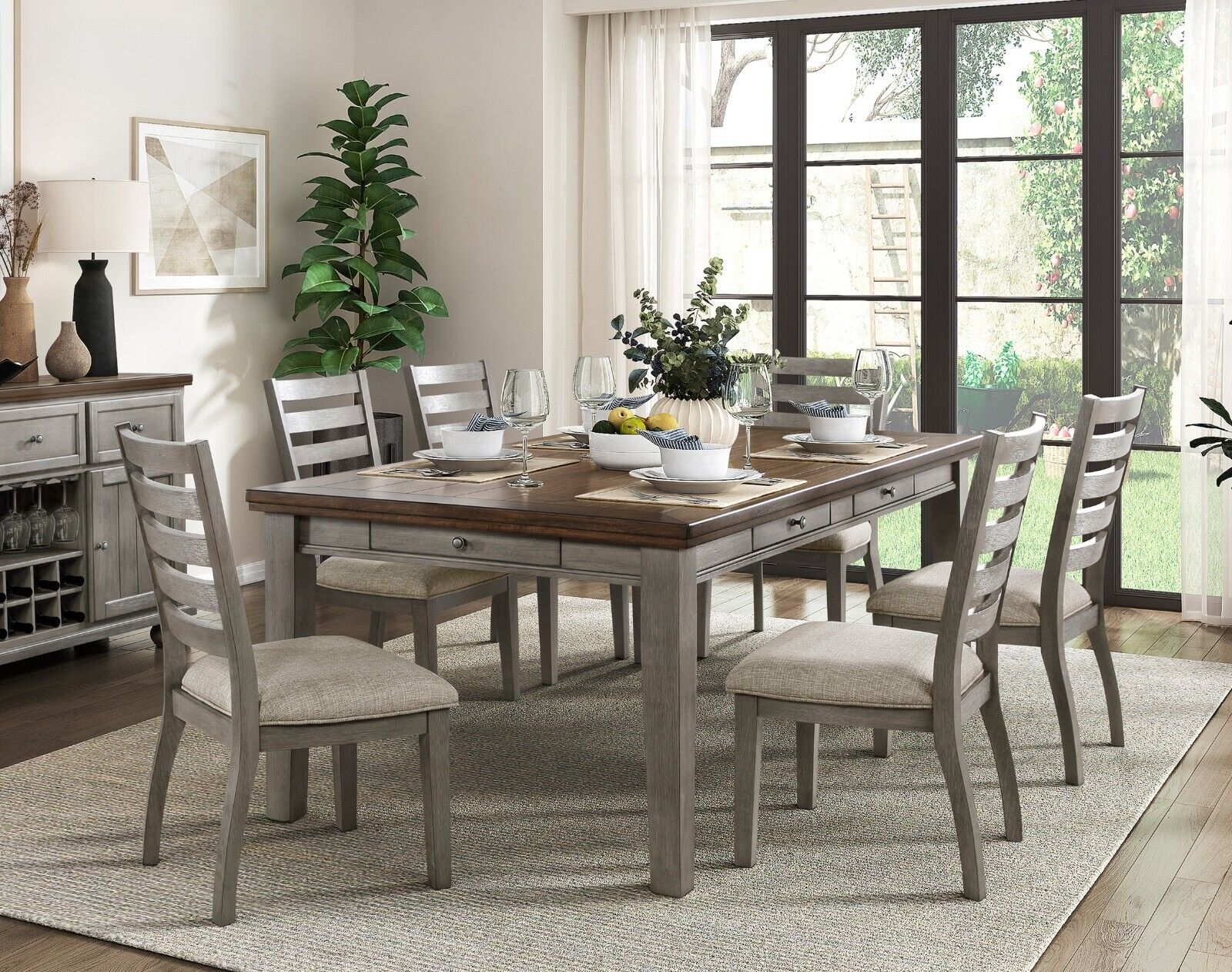 Traditional Style Drawers Dining Table Gray Chairs Casual Dining ...